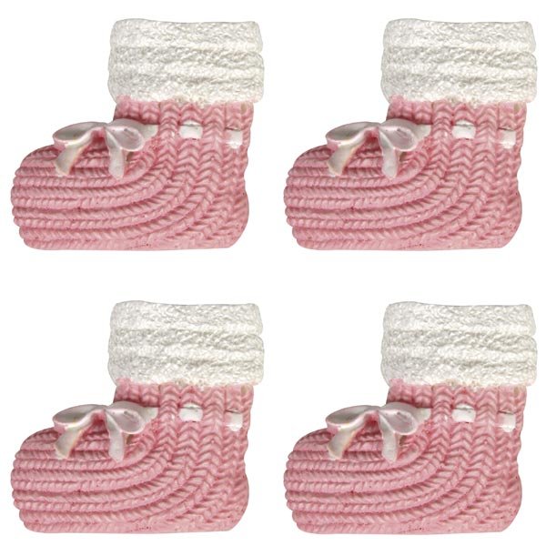 Baby sok - 4 stk. - 3 cm - resin - lyserøde - Pynt til kort - HolstedHus